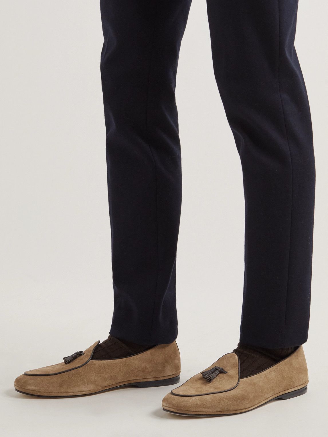 Rubinacci - Marphy Leather-Trimmed Suede Tasselled Loafers - Neutrals ...