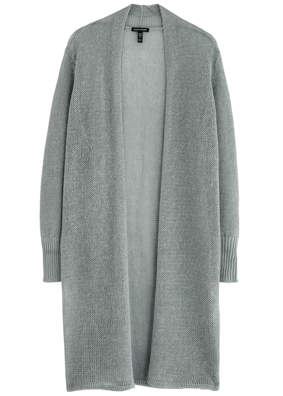 Eileen Fisher Open-knit Linen-blend Cardigan Light Grey EILEEN FISHER
