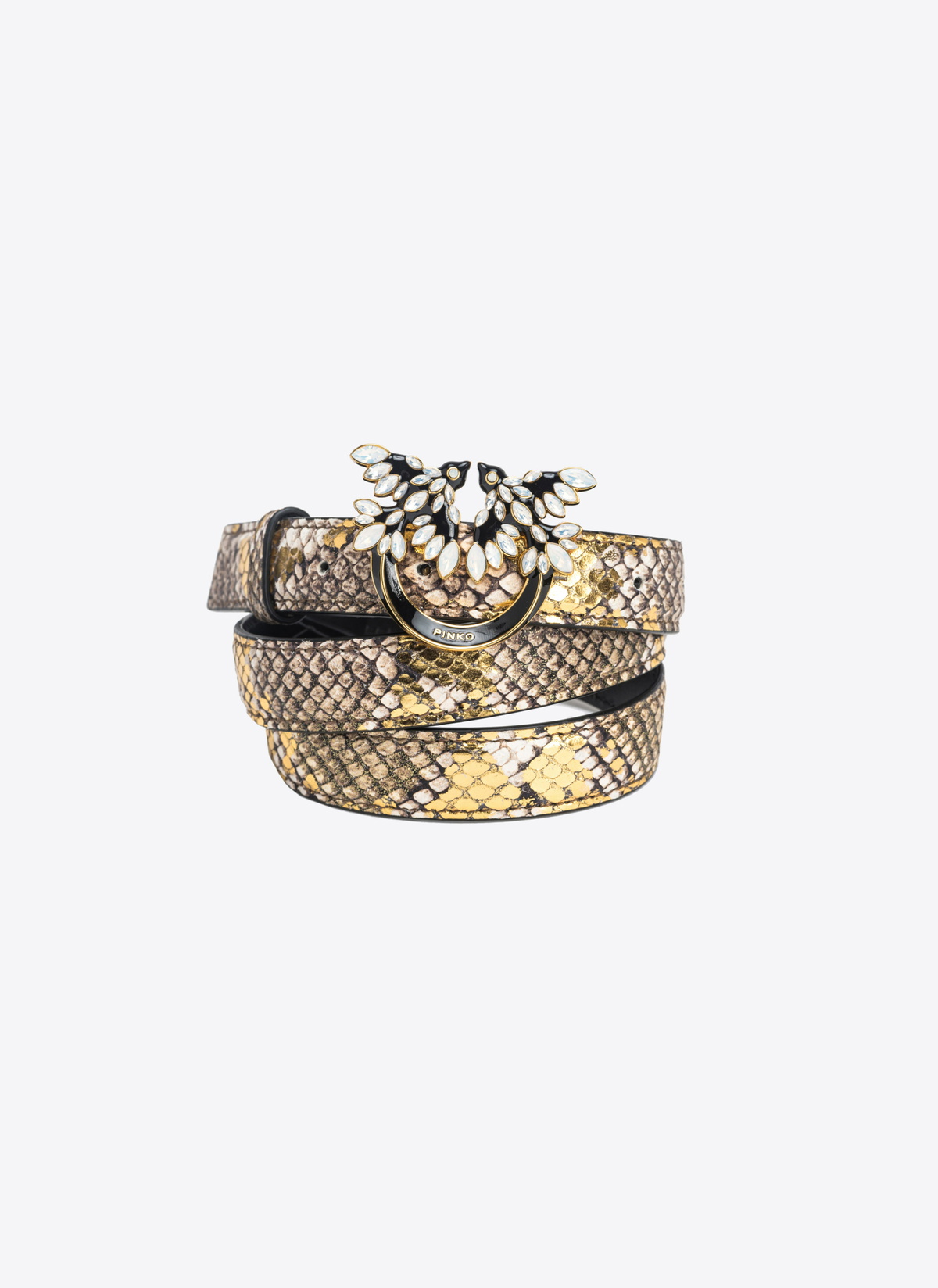 Pinko Pinko Galleria Thin 2cm Laminated Reptile Print Belt With Love ...