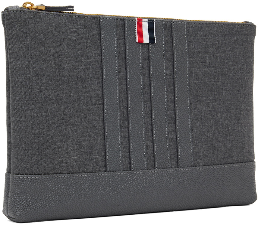 Thom Browne Gray Large Wool 4-Bar Pouch Thom Browne