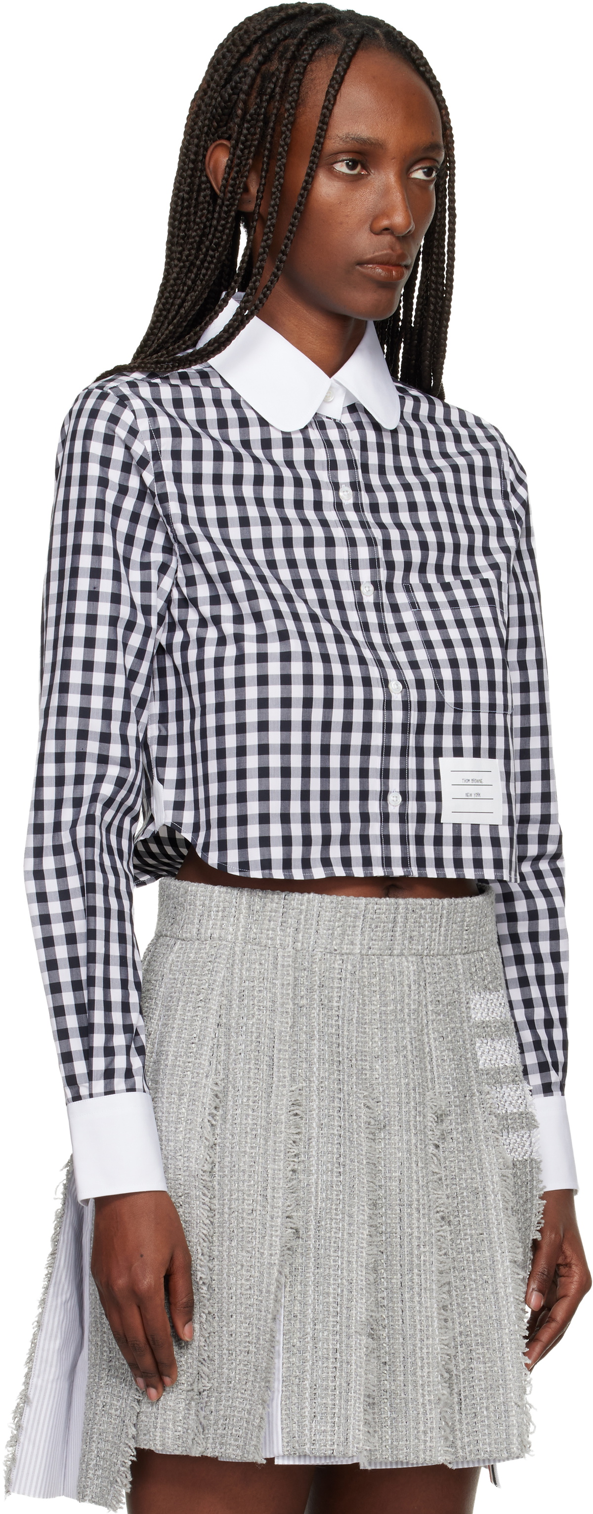Thom Browne Black & White Classic Cropped Round Collar Shirt Thom Browne