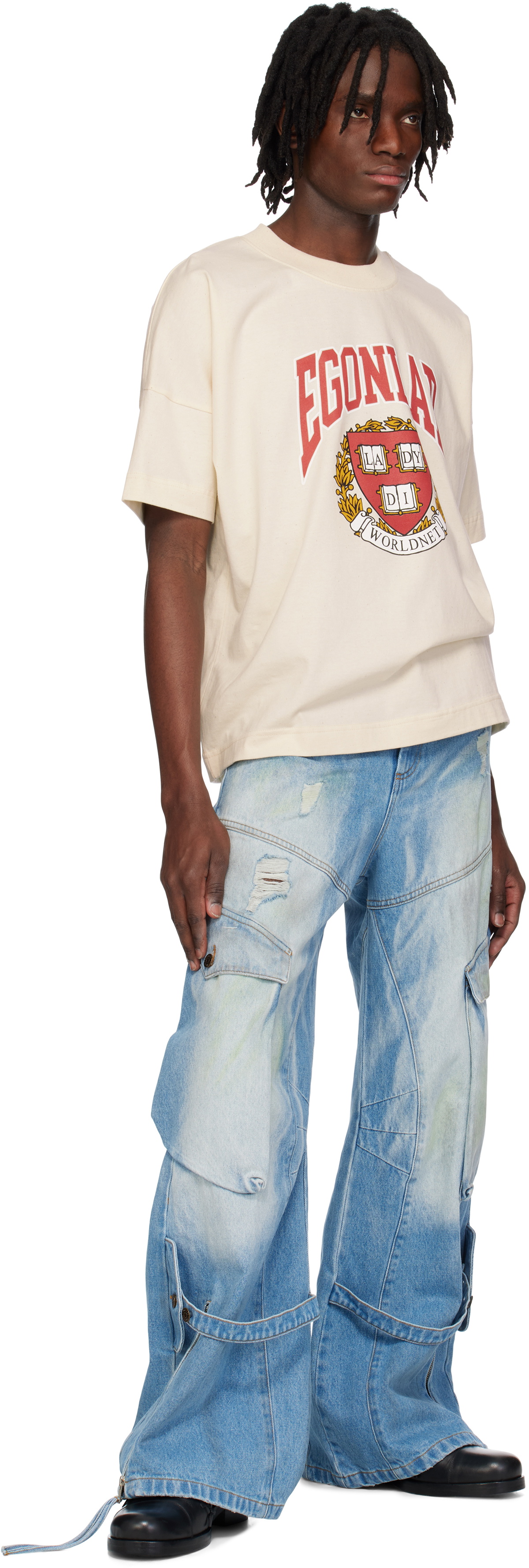 EGONlab SSENSE Exclusive Blue Paint Splatter Denim Cargo Pants EGONlab