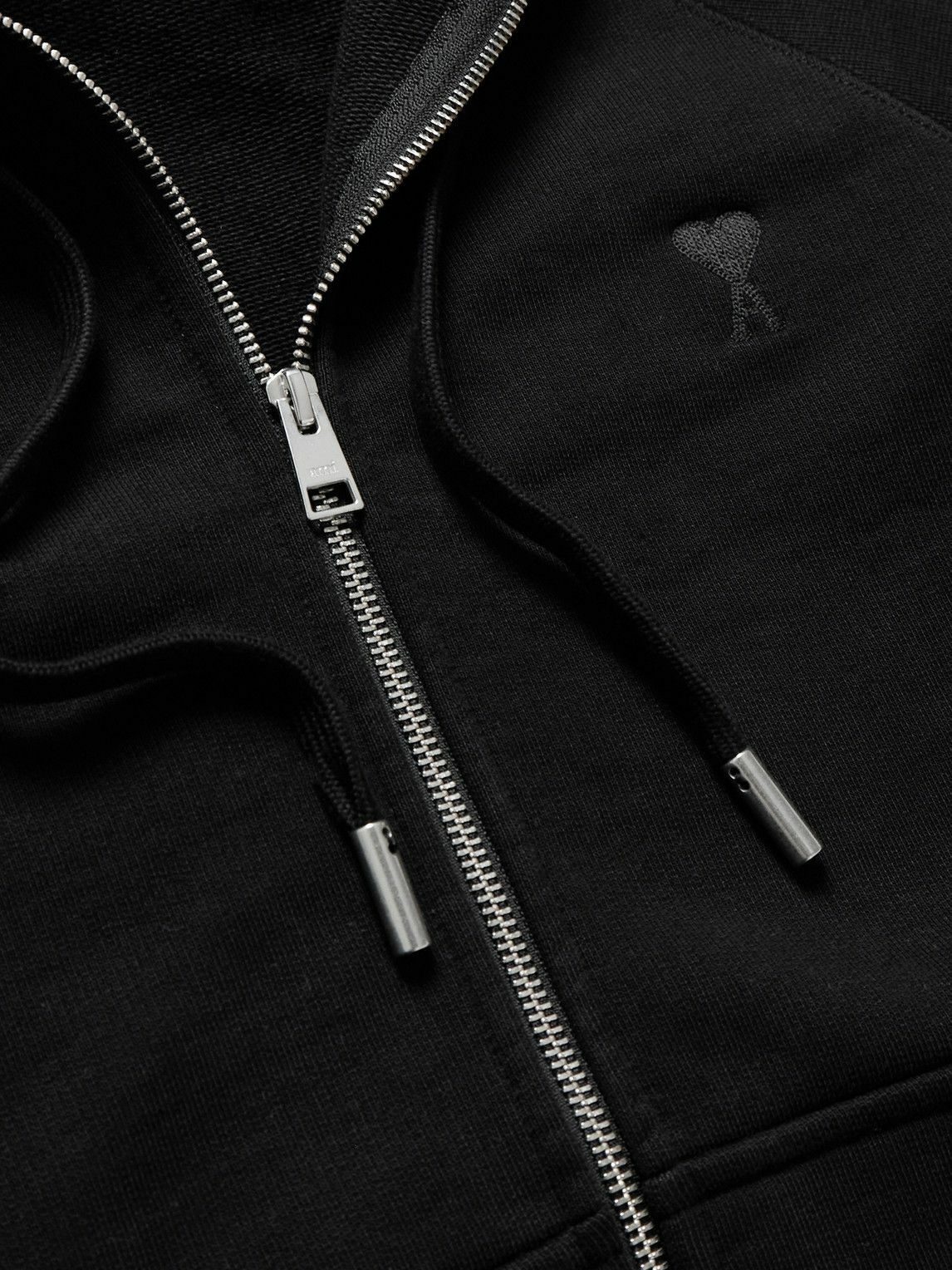 AMI PARIS - Logo-Embroidered Organic Cotton-Jersey Zip-Up Hoodie ...