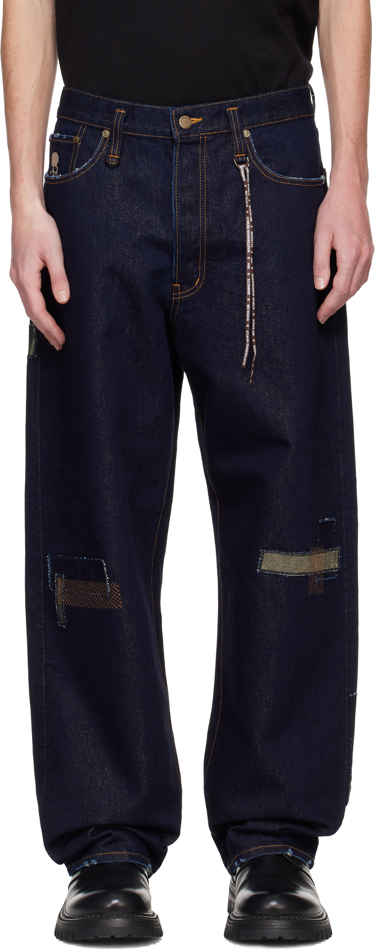 MASTERMIND WORLD Navy Patchwork Wide Straight Fit Jeans MASTERMIND WORLD