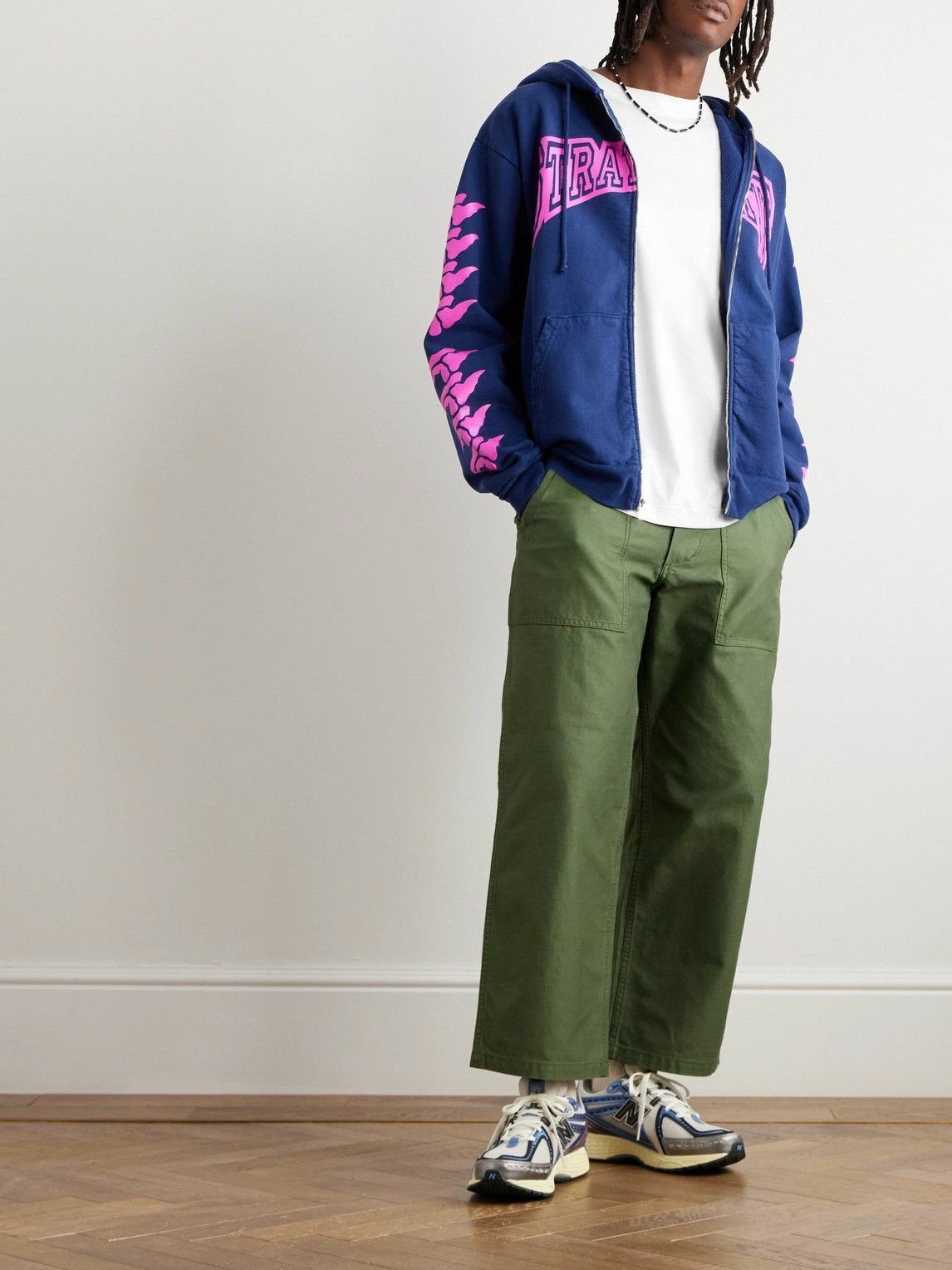 Stray Rats - Logo-Print Cotton-Jersey Zip-Up Hoodie - Blue Stray Rats