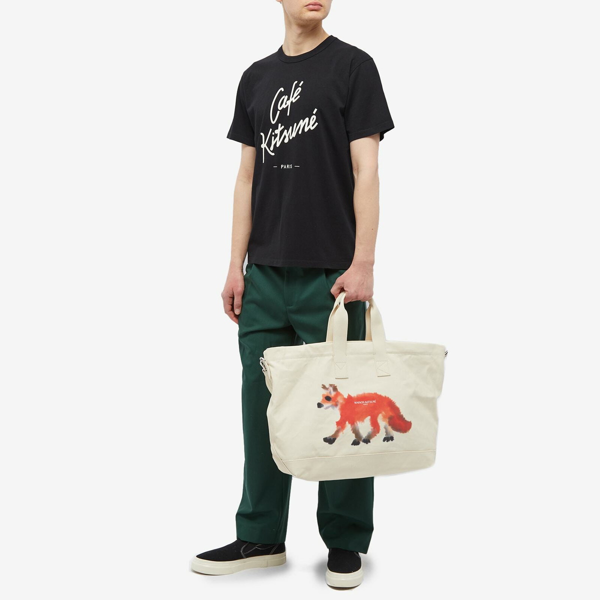 Maison Kitsuné Men's Wild Animals E/W Tote in Ecru Maison Kitsune
