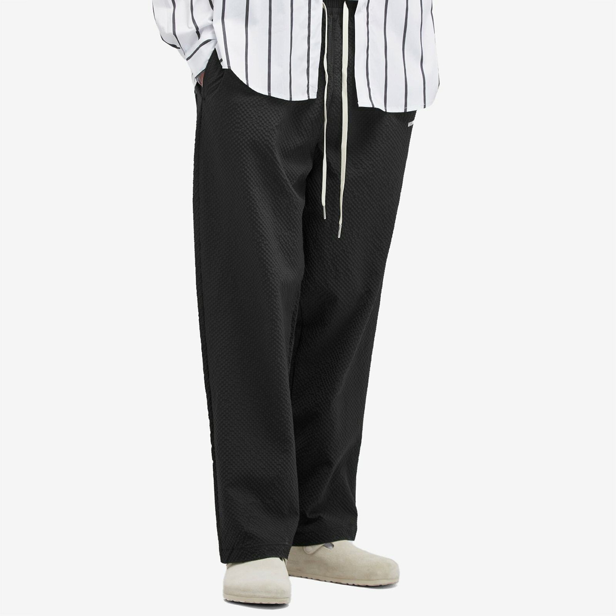 MKI Men's Seersucker Drawstring Trousers in Black MKI Miyuki-Zoku