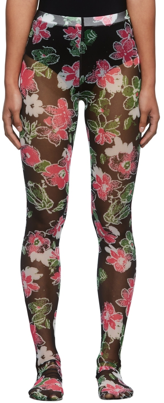 SHUTING QIU Black Floral Mesh Tights SHUTING QIU