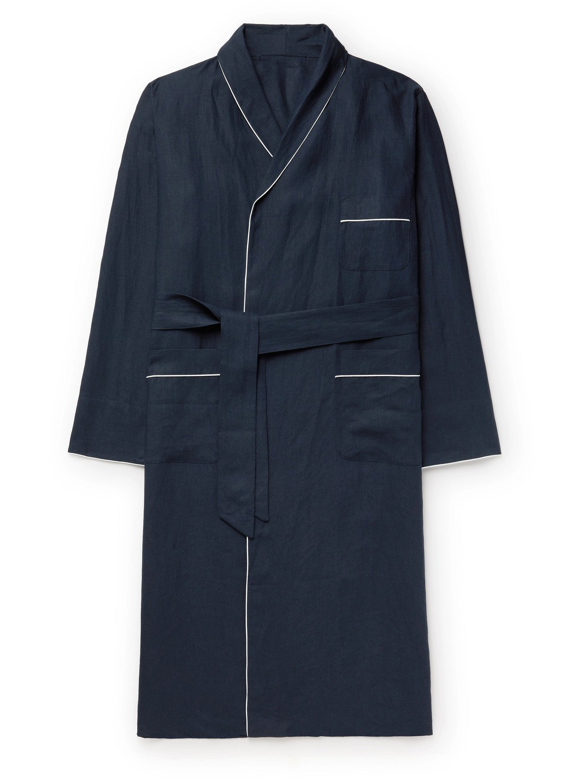 ANDERSON & SHEPPARD - Piped Linen Robe - Blue Anderson & Sheppard