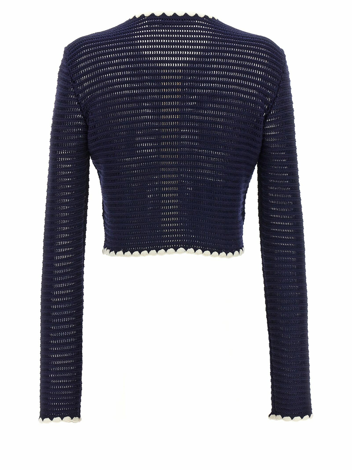 self-portrait navy Crochet Contrast Trim Cardigan Self-Portrait