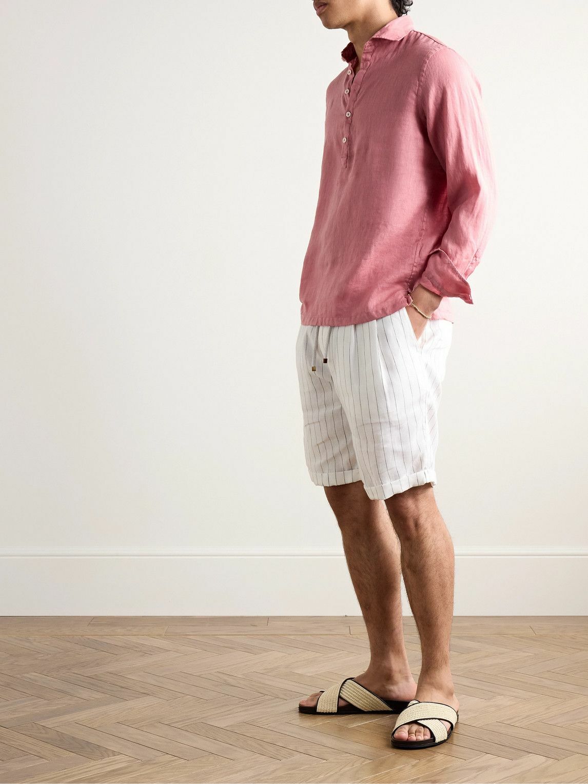 Altea - Tyler Garment-Dyed Linen Half-Placket Shirt - Pink Altea
