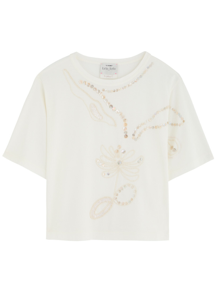 Forte_forte Embellished Cotton T-shirt White Forte Forte