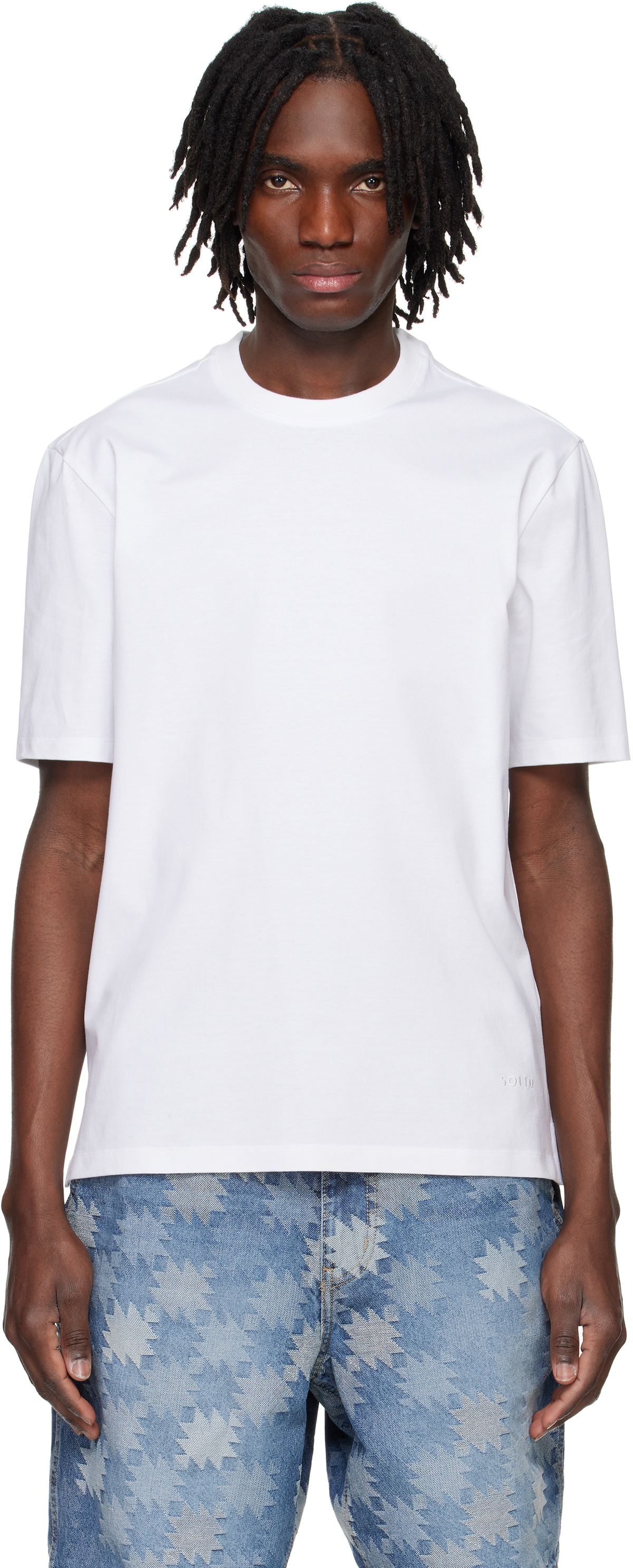 Solid Homme White Embroidered Logo T-shirt Solid Homme