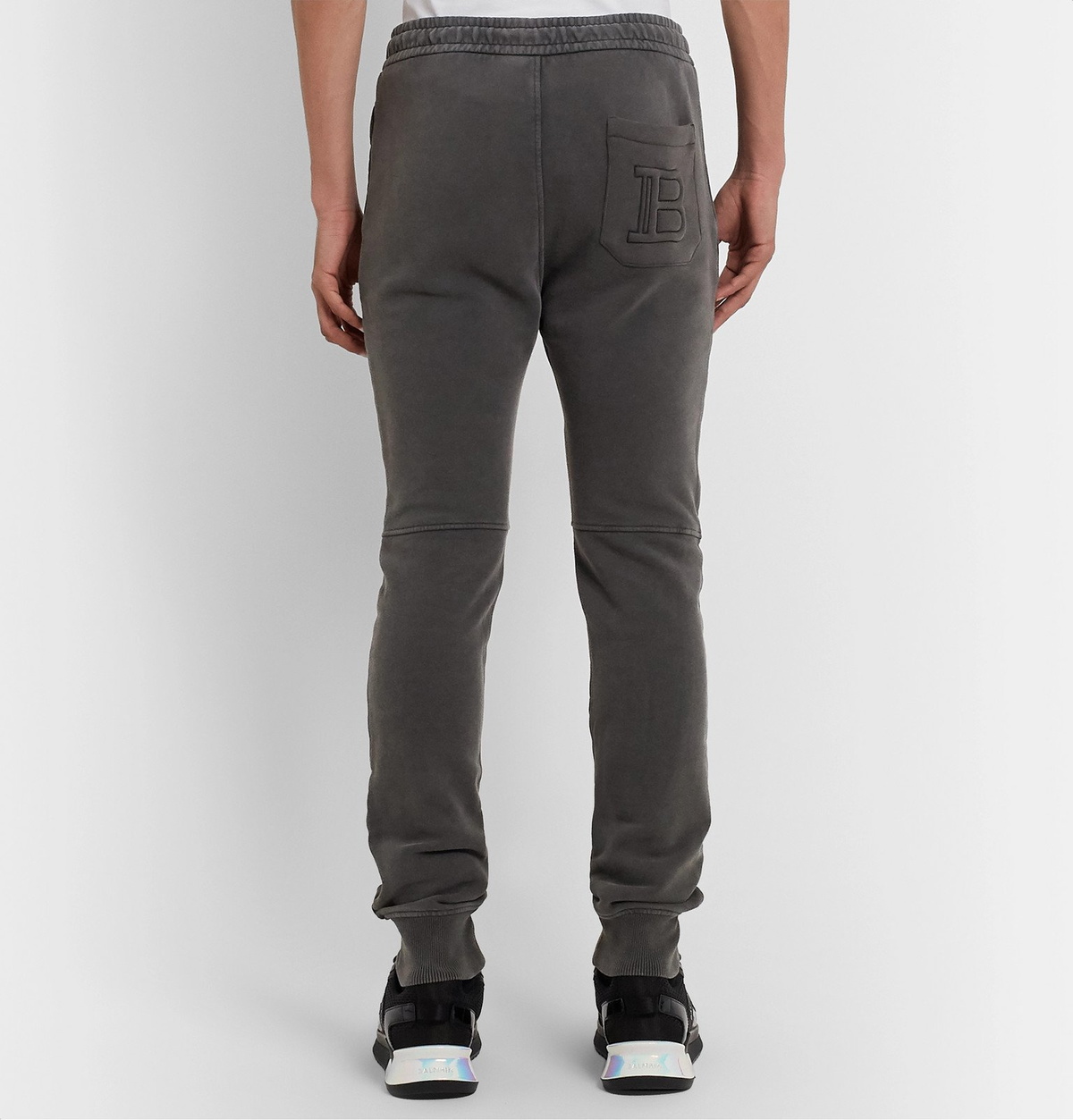 Balmain - Slim-Fit Panelled Loopback Cotton-Blend Jersey Sweatpants ...