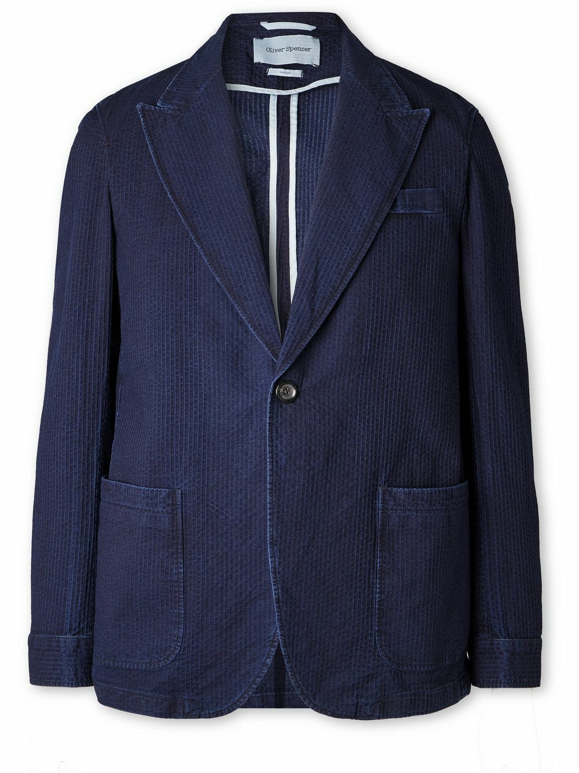 Oliver Spencer - Laurel Slim-Fit Indigo-Dyed Cotton-Seersucker Suit ...