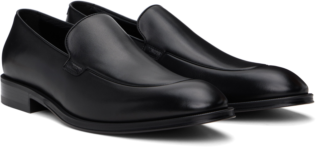 BOSS Black Leather Apron Toe Loafers BOSS