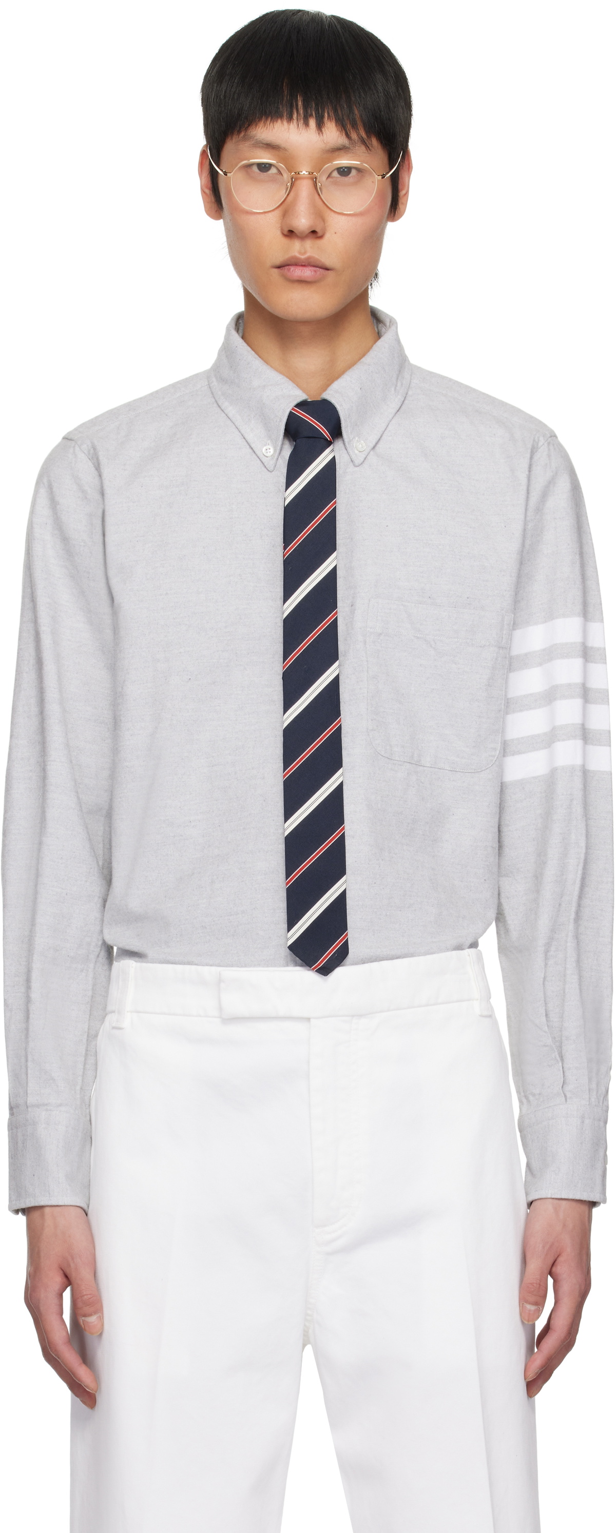Thom Browne Gray Flannel 4-Bar Shirt Thom Browne