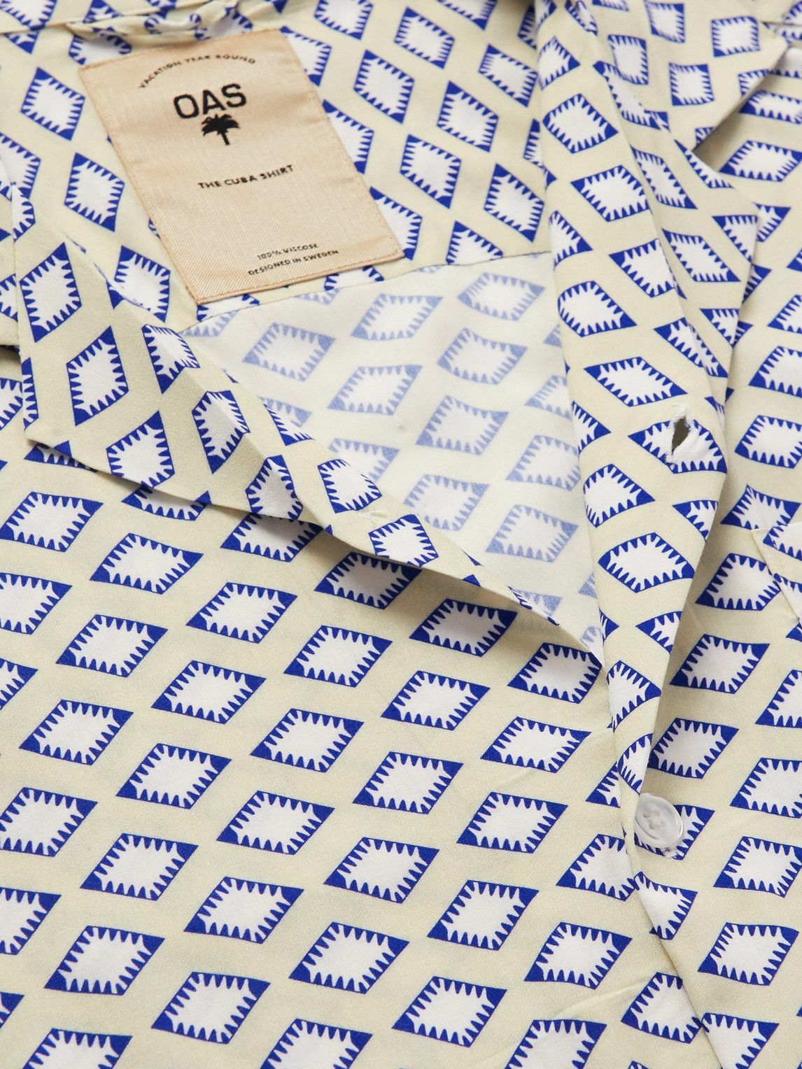 OAS - The Cuba Camp-Collar Printed Satin Shirt - Neutrals OAS