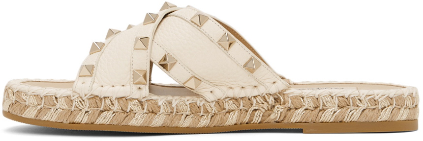 Valentino Garavani Off-White Rockstud Slide Sandals Valentino Garavani