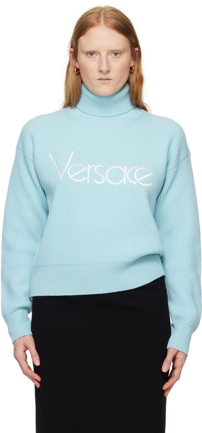 Versace Blue Embroidered Turtleneck Versace