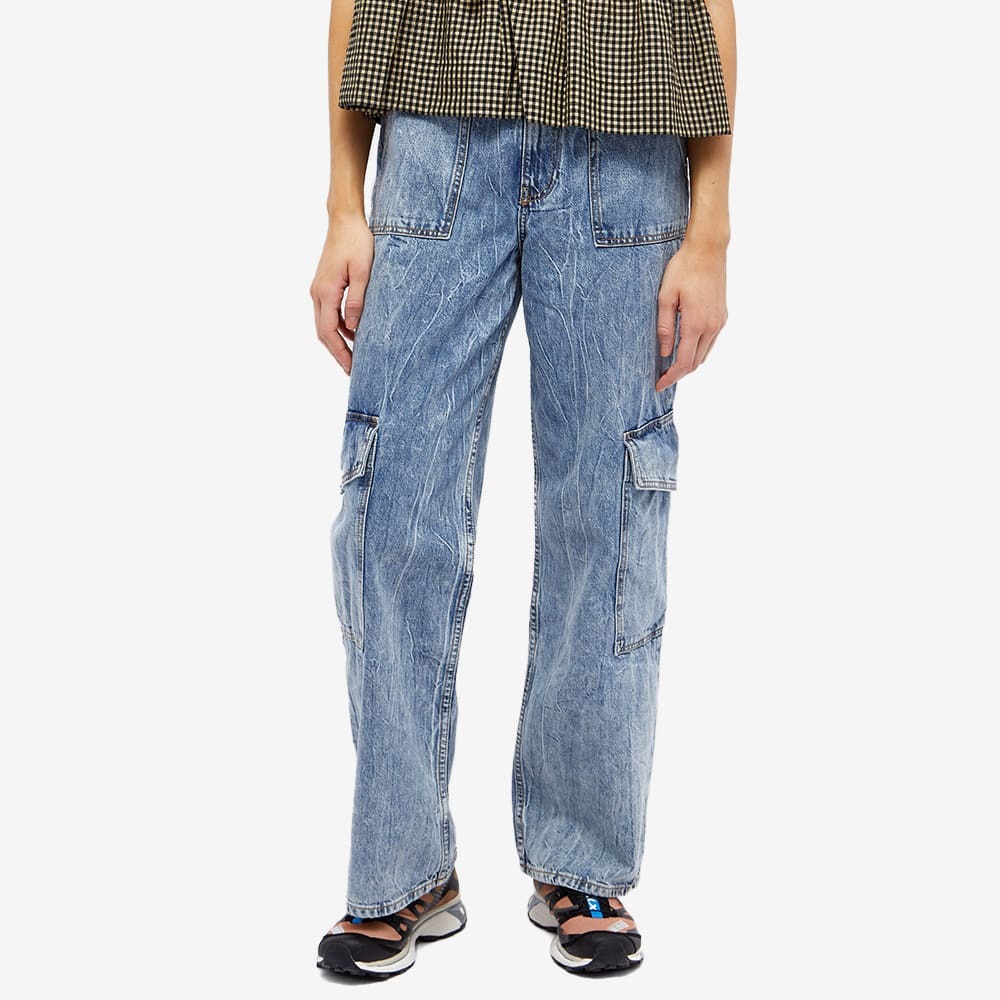 GANNI Women's Crinkle Denim Angi Wide Leg Jean in Mid Blue Stone GANNI