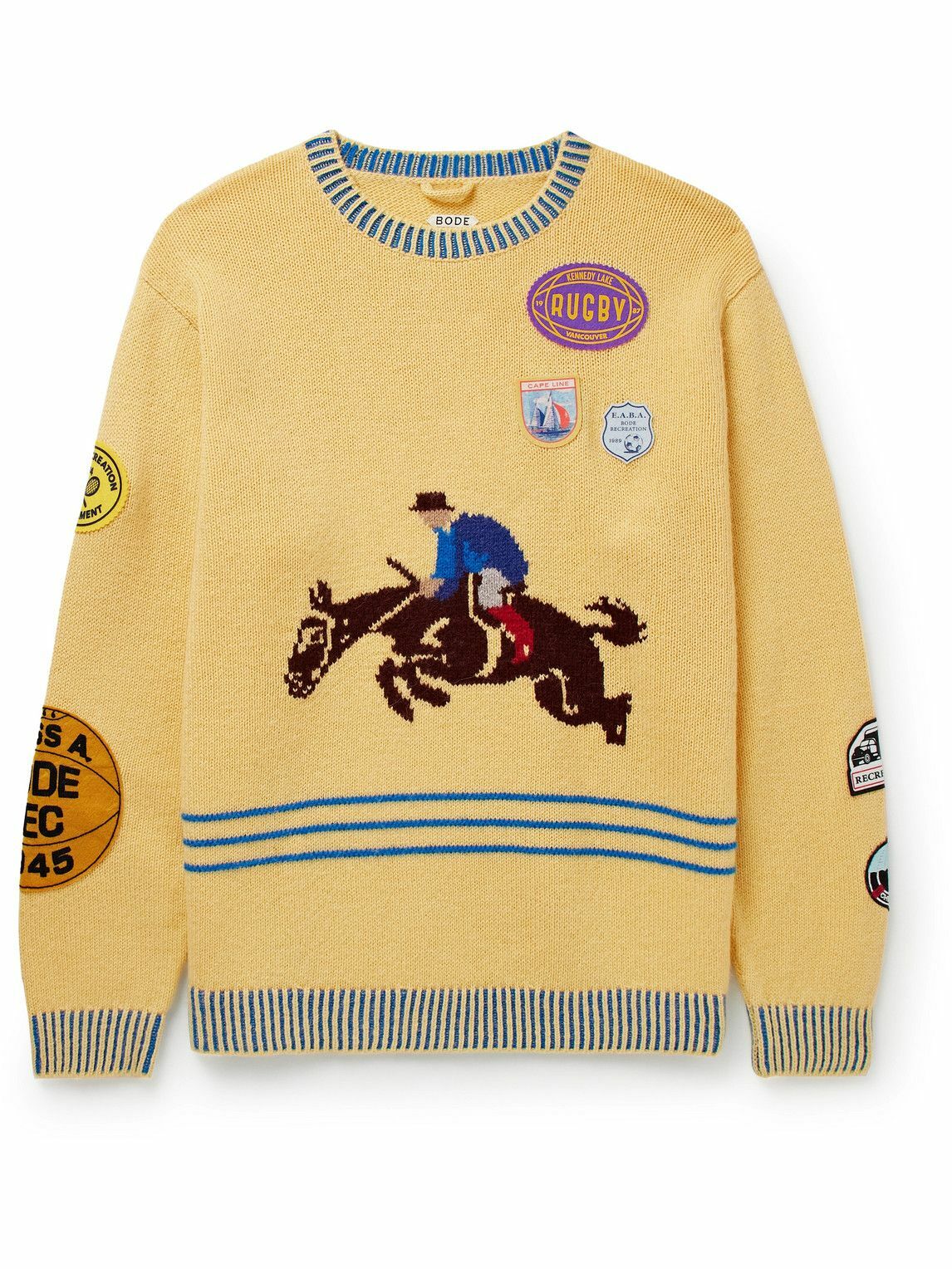 BODE - Jockey Appliquéd Intarsia Alpaca and Wool-Blend Sweater - Yellow ...