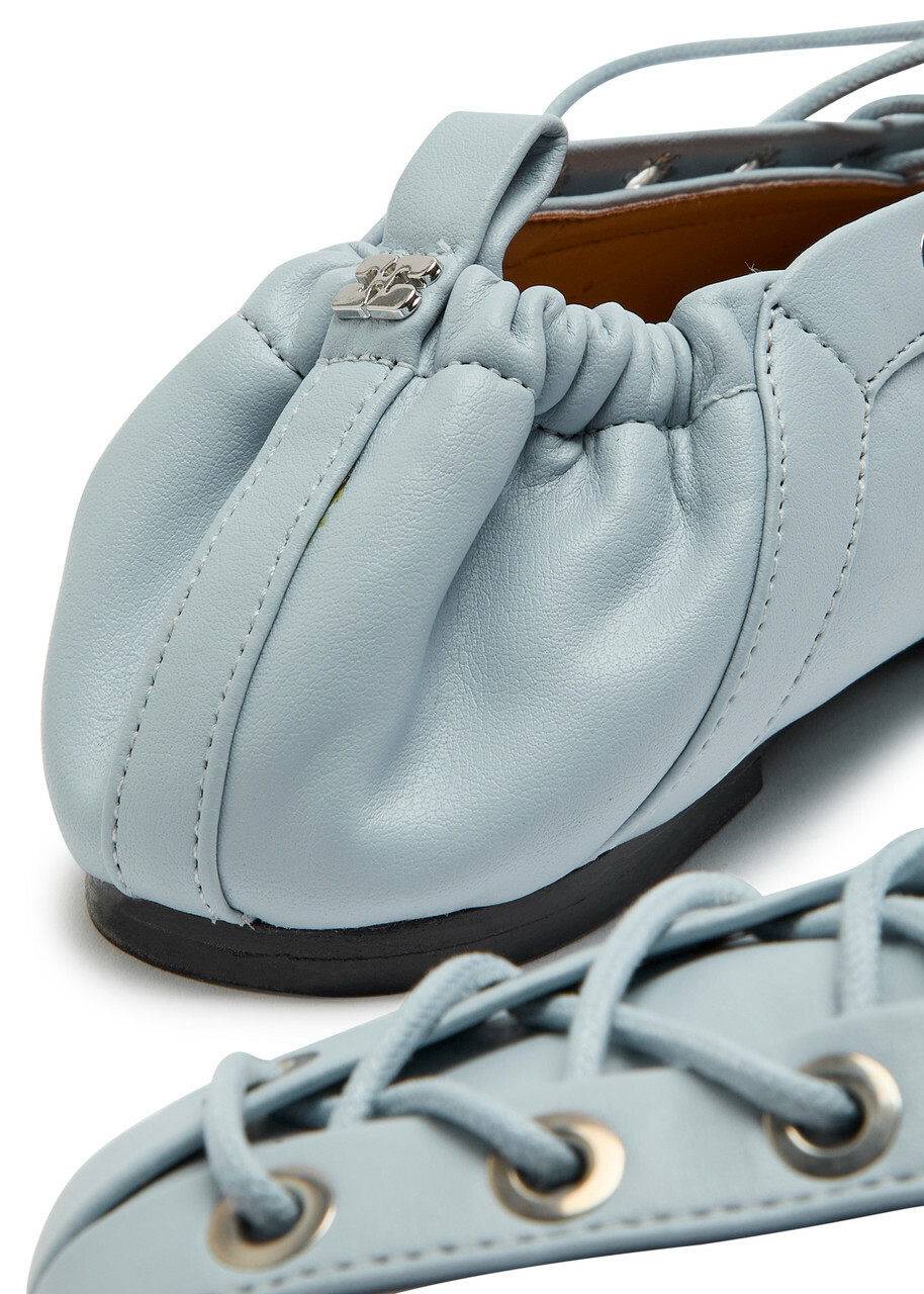 Ganni Eyelet-embellished Faux Leather Ballet Flats Light Blue GANNI