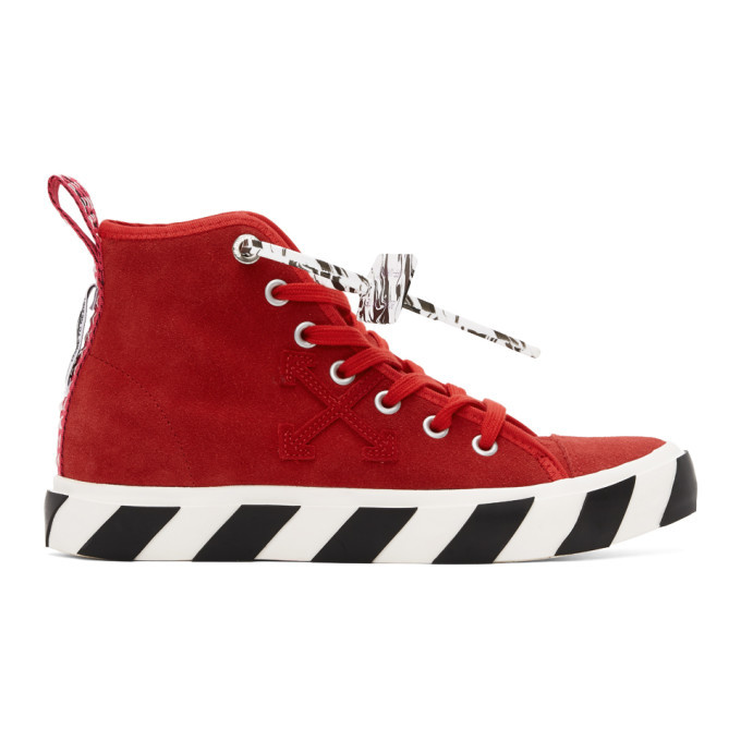 Off-White Red Suede Vulcanized Mid Top Sneakers Off-White