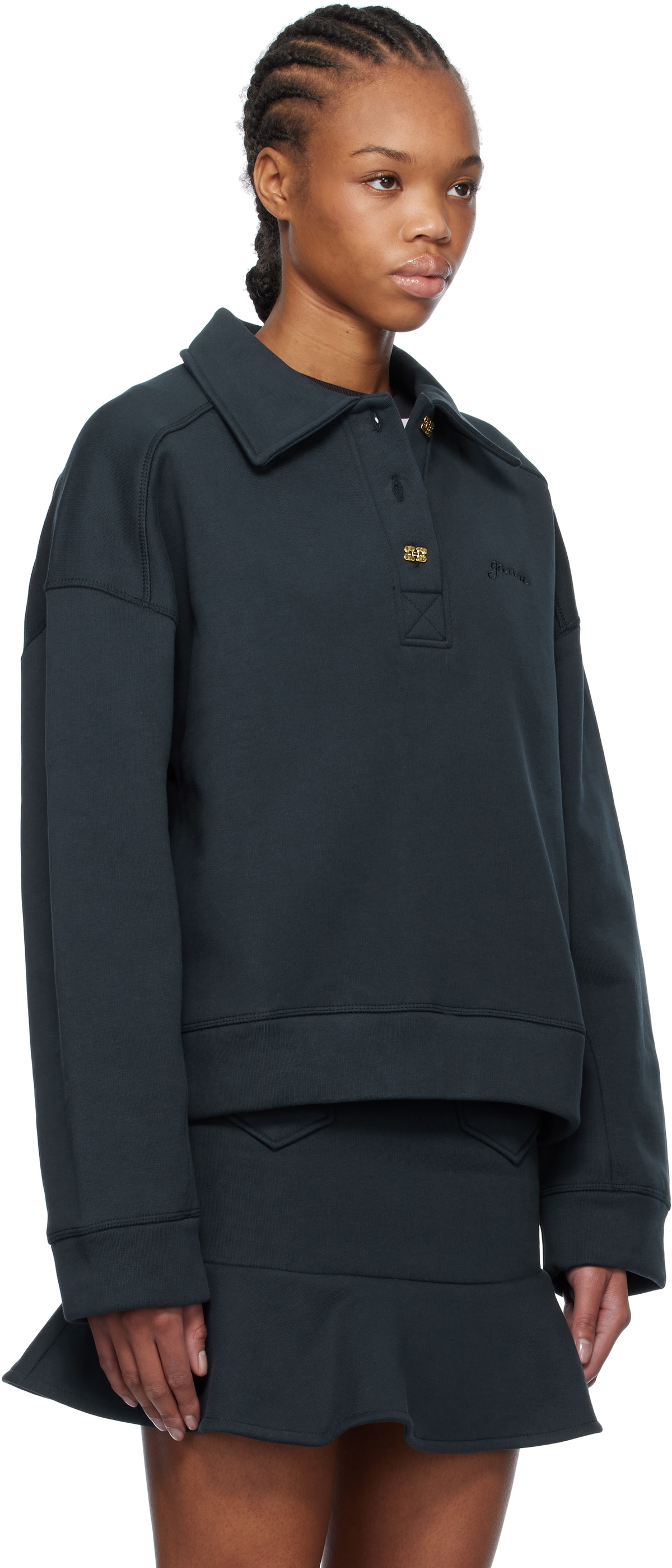 GANNI Navy Drop Shoulder Polo GANNI