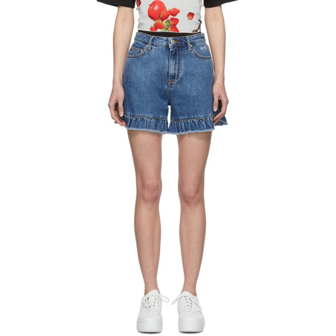 MSGM Blue Denim Ruffled Shorts MSGM