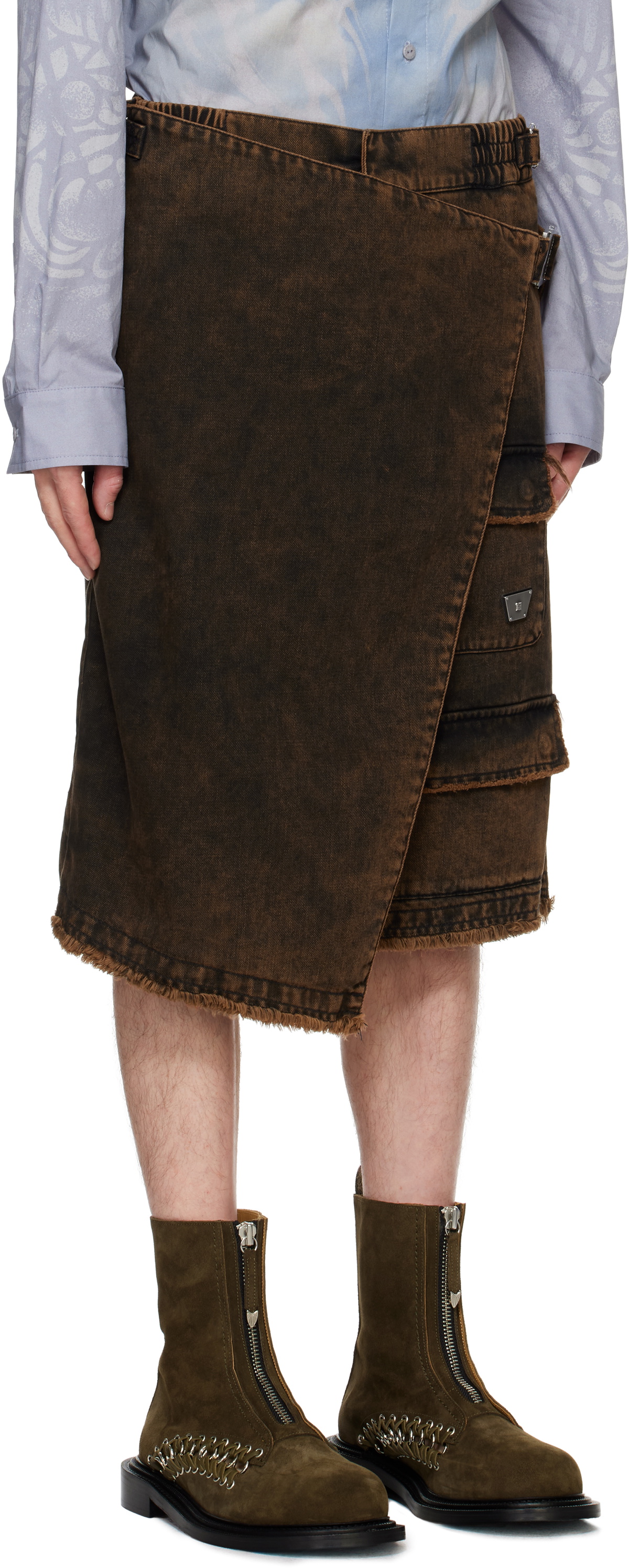 MISBHV Brown Ibiza Cargo Kilt Denim Shorts MISBHV