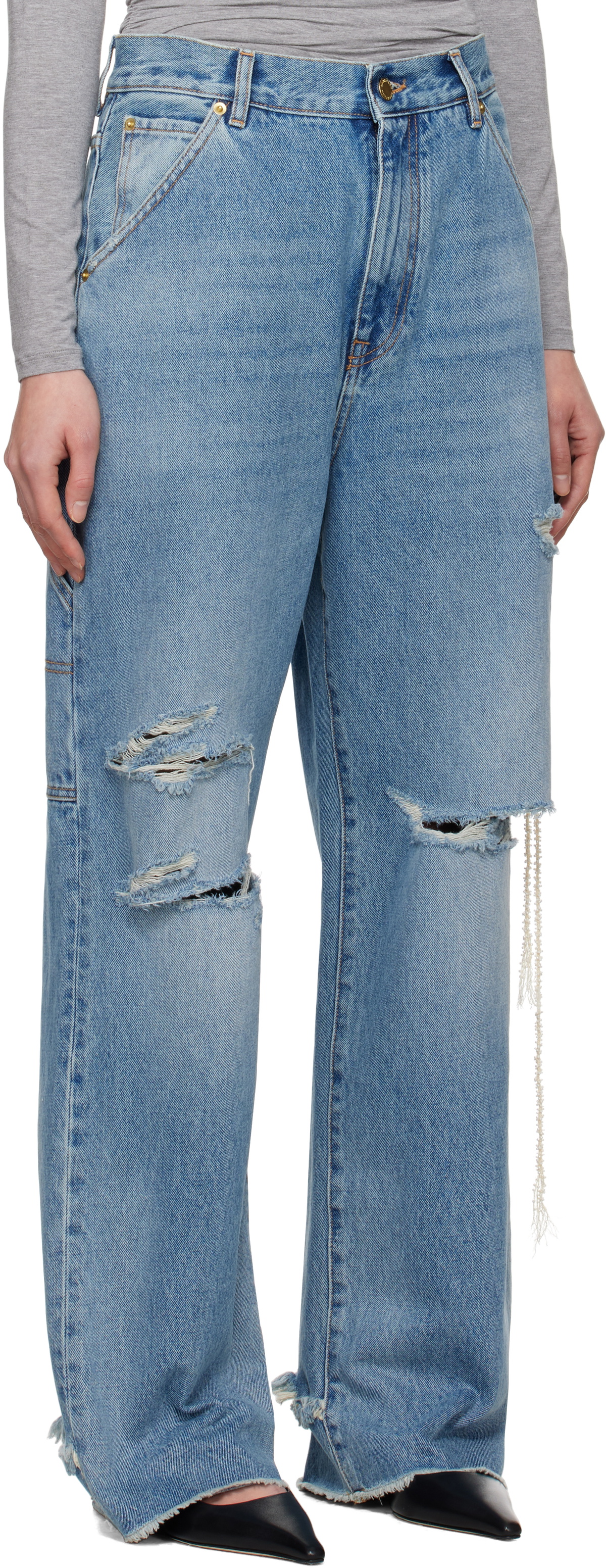 DARKPARK Blue Lisa Chain Adorned Loose Fit Carpenter Jeans DARKPARK