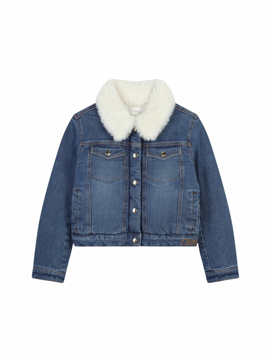 CHLOÉ Cotton Denim & Faux Fur Jacket Chloe