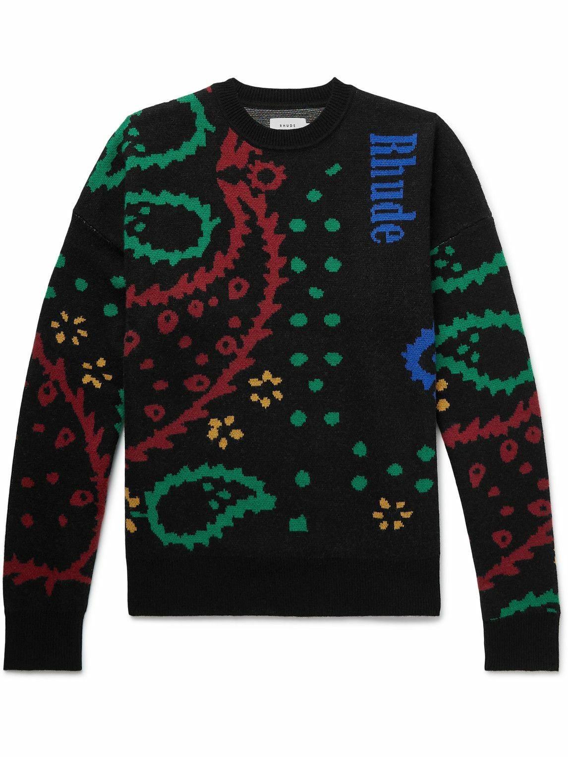 Rhude - Logo-Jacquard Wool and Cashmere-Blend Sweater - Black Rhude