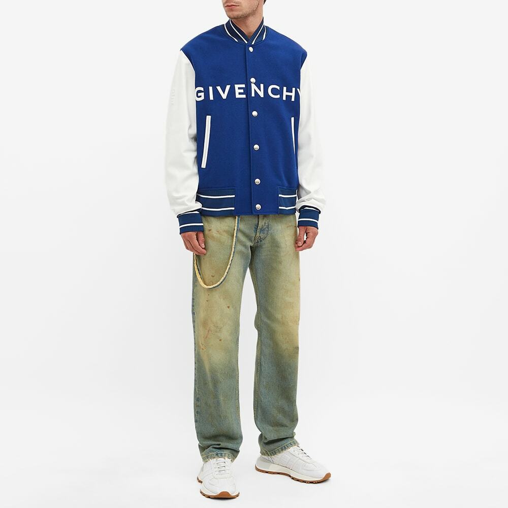 Givenchy Men's Logo Leather Varsity Jacket in White/Blue Givenchy