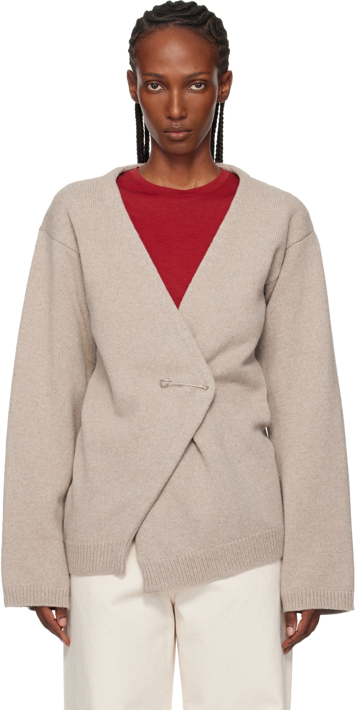 Róhe Taupe Off-Shoulder Wrap Cardigan Róhe