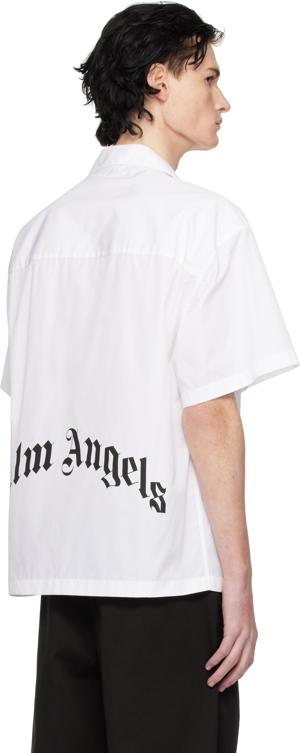 Palm Angels White Curved Logo Classic Shirt Palm Angels