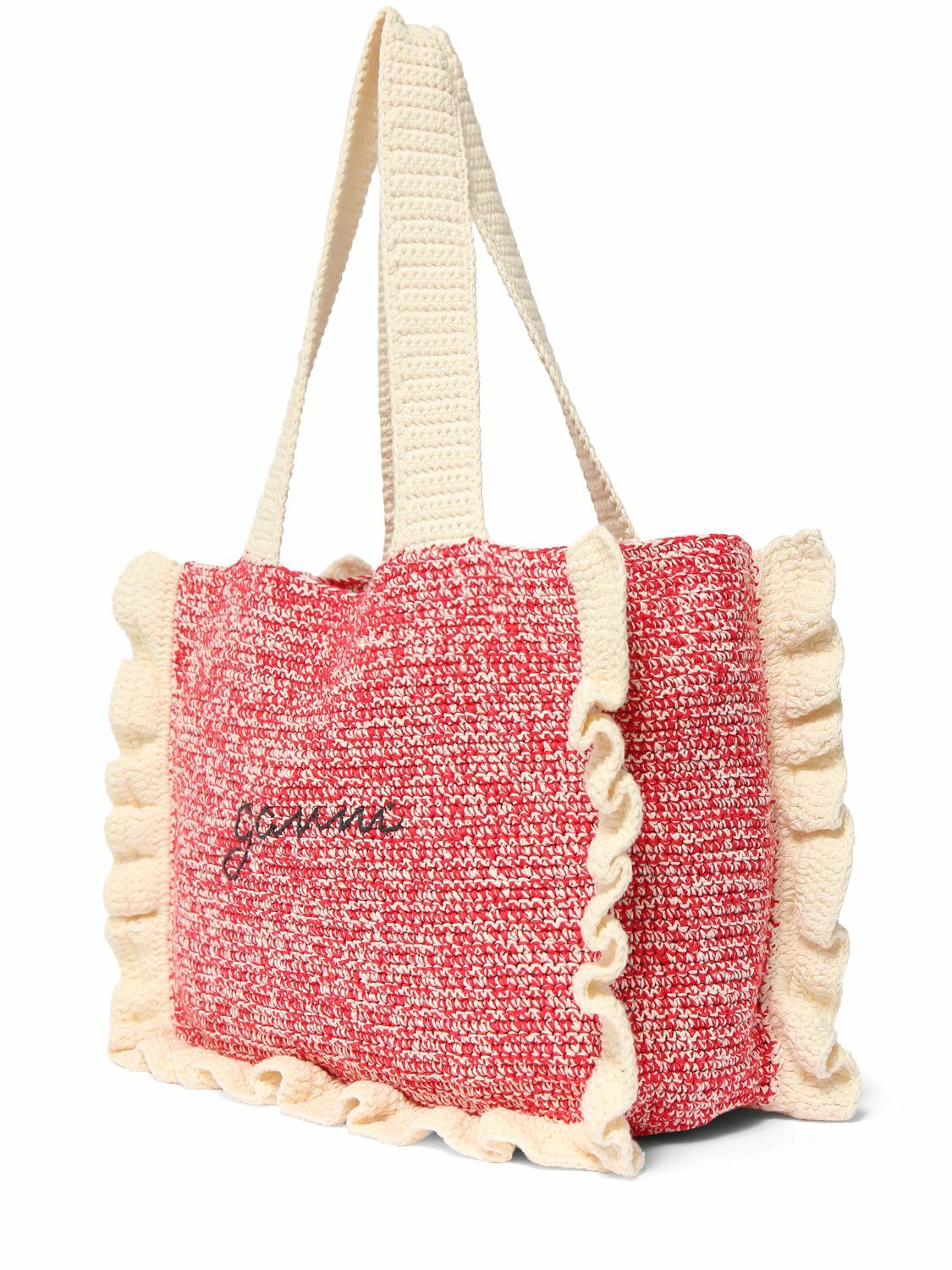 GANNI - Cotton Crochet Ruffled Tote Bag GANNI