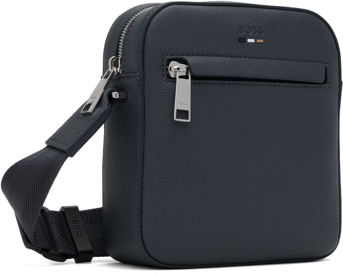 BOSS Blue Grained Faux-Leather Reporter Bag BOSS