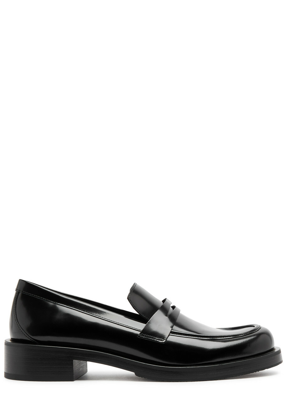 Stuart Weitzman Palmer Bold 40 Glossed Leather Loafers Black Stuart ...