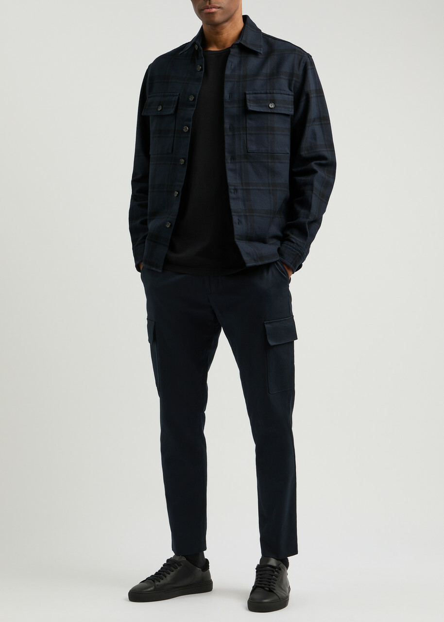 Boss Owen Checked Cotton Overshirt Navy BOSS