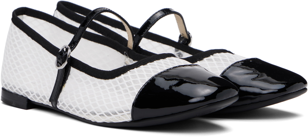 Repetto White & Black Georgiana Mesh Mary-Jane Ballerina Flats Repetto