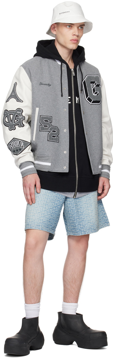 Balmain Blue Monogrammed Denim Shorts Balmain