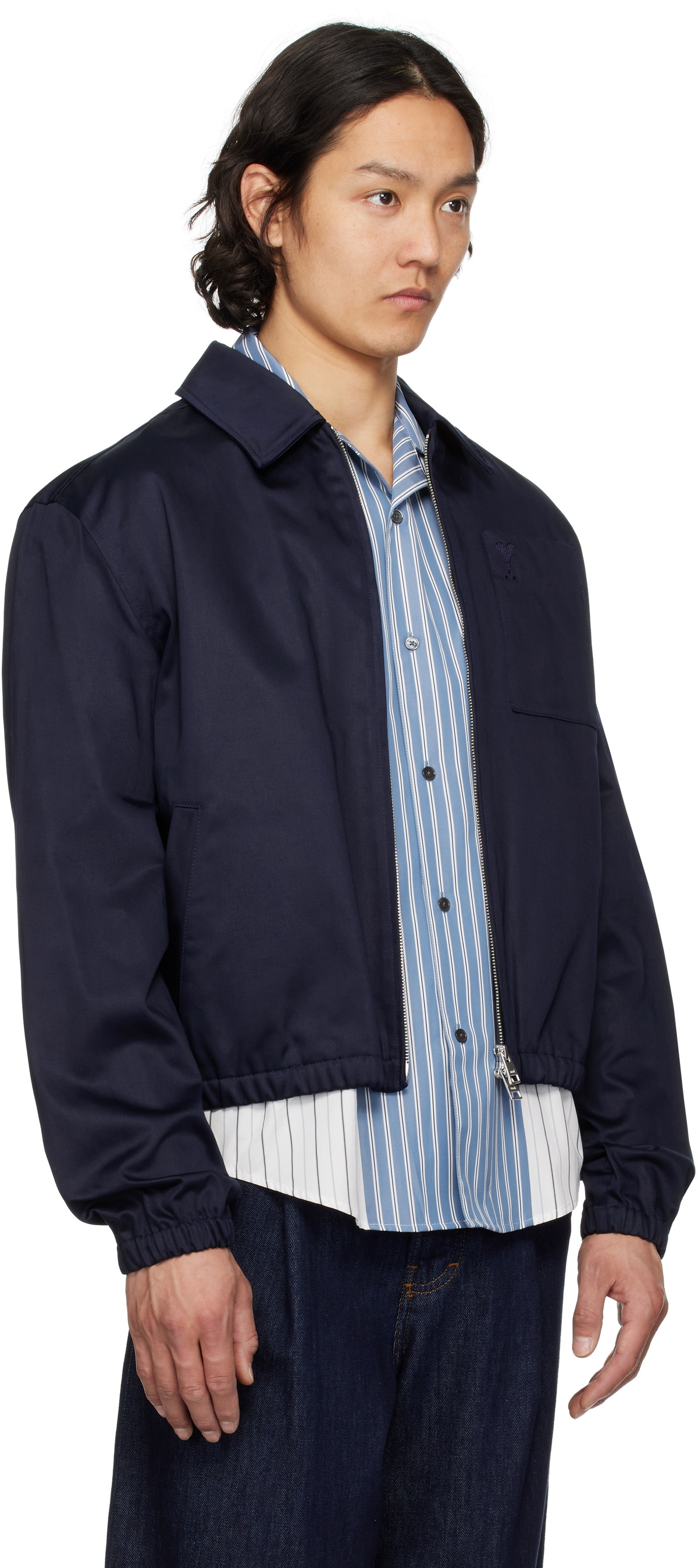 AMI Paris Navy Cotton Ami de Coeur Zipped Jacket AMI