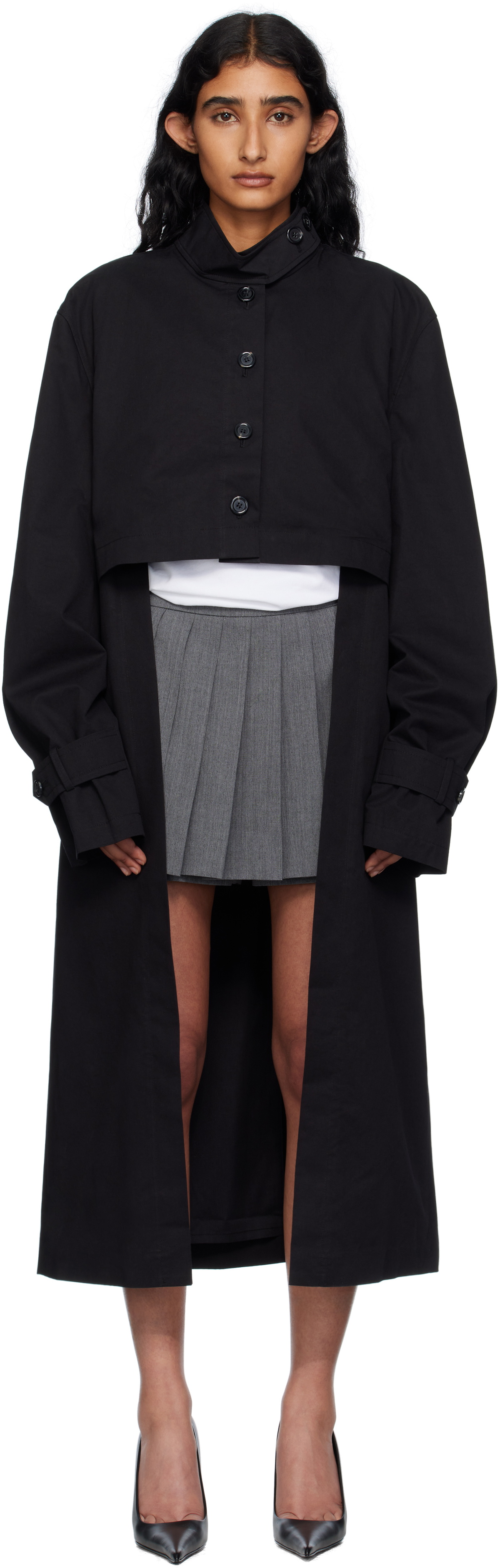 Pushbutton Black Front Cropped Coat Pushbutton