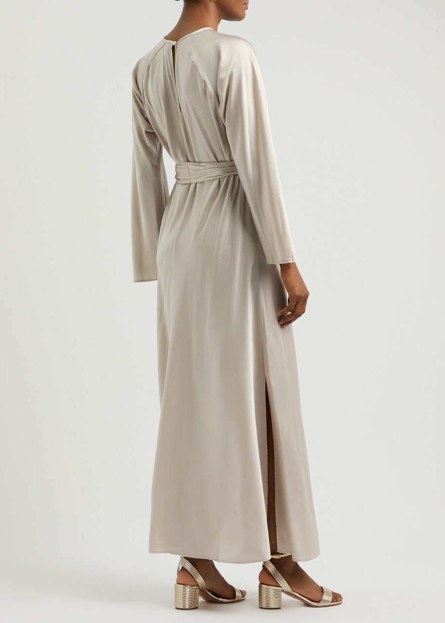 Forte_forte Belted Stretch-silk Satin Maxi Dress Pearl Forte Forte
