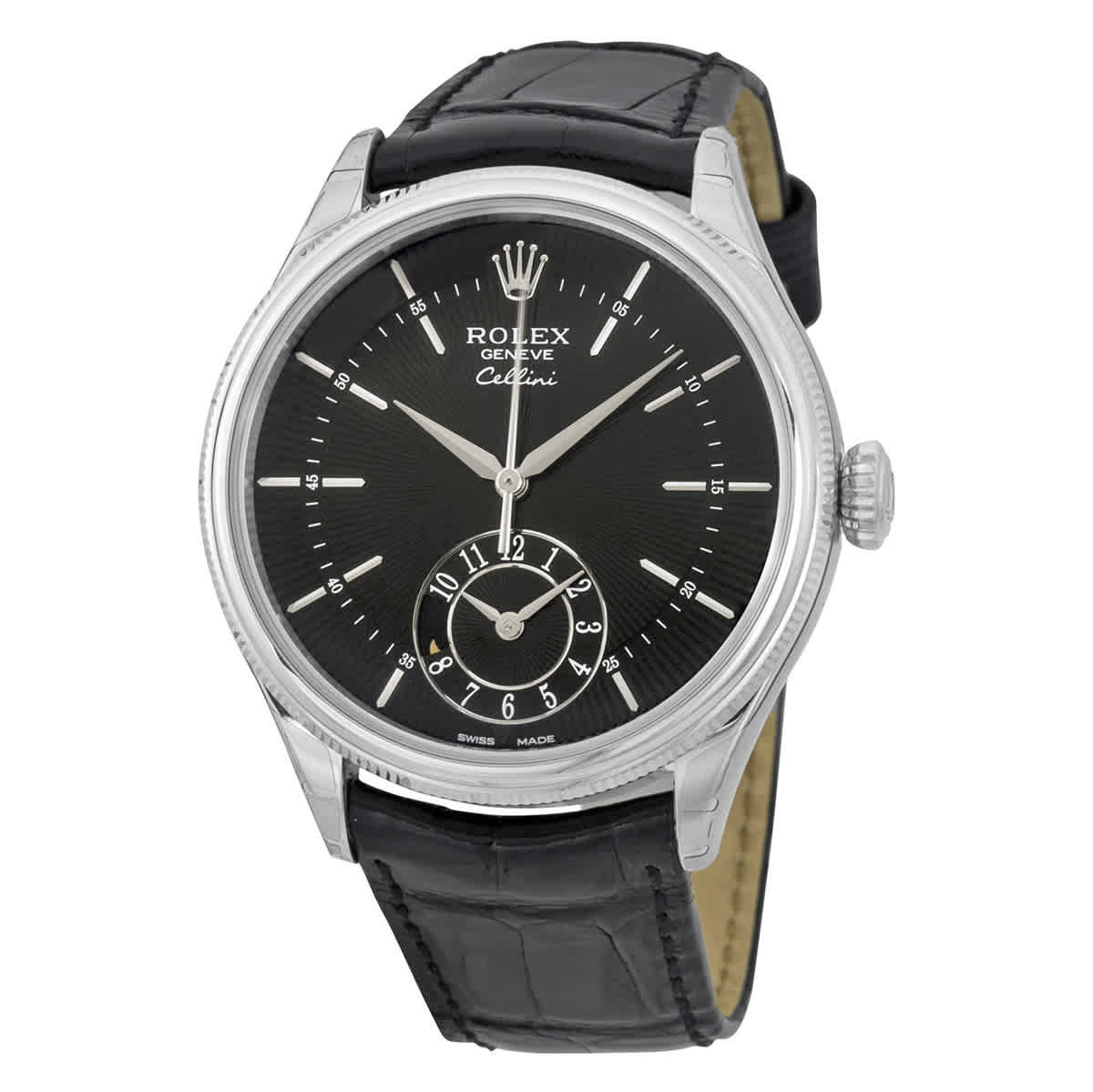 Rolex Cellini Dual Time Black Dial 18kt White Gold Mens Watch ...