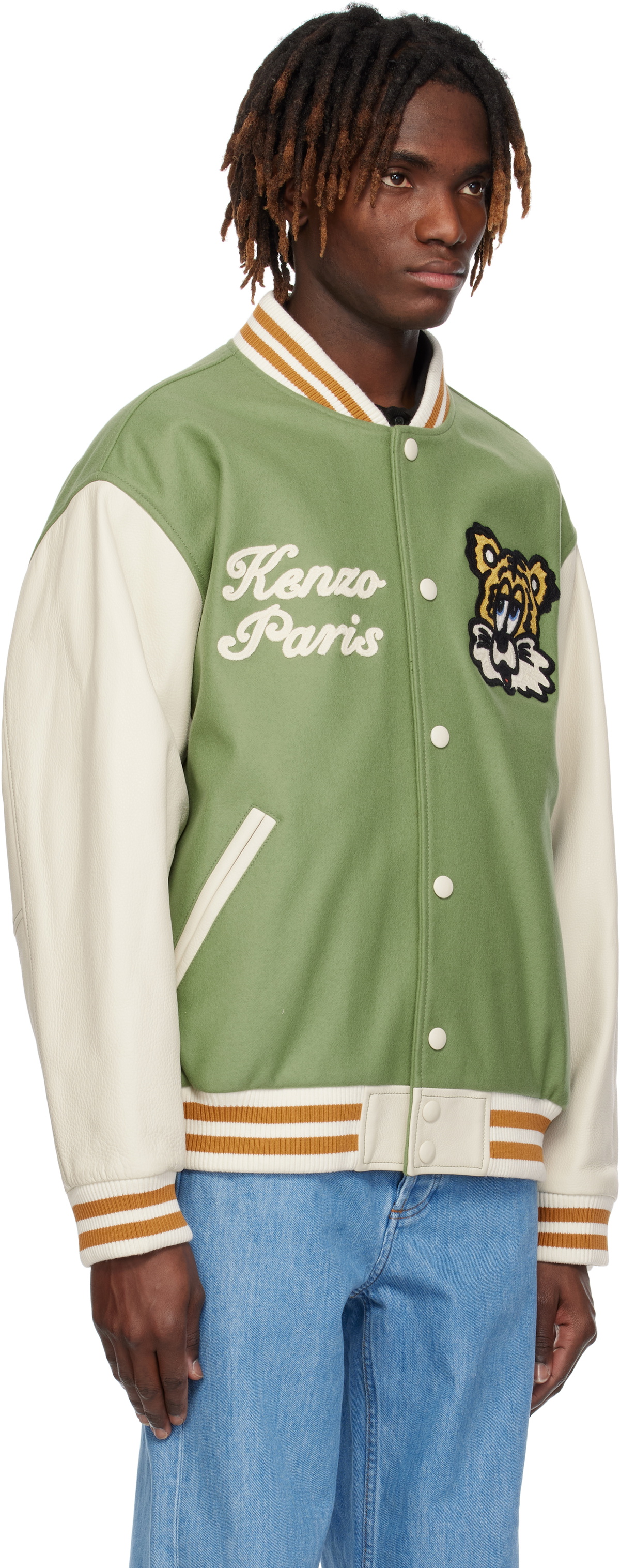 Kenzo Green & White Kenzo Paris VERDY Edition Varsity Bomber Jacket Kenzo