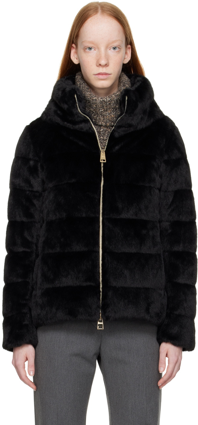 Herno Black Lady Faux-Fur Down Jacket Herno