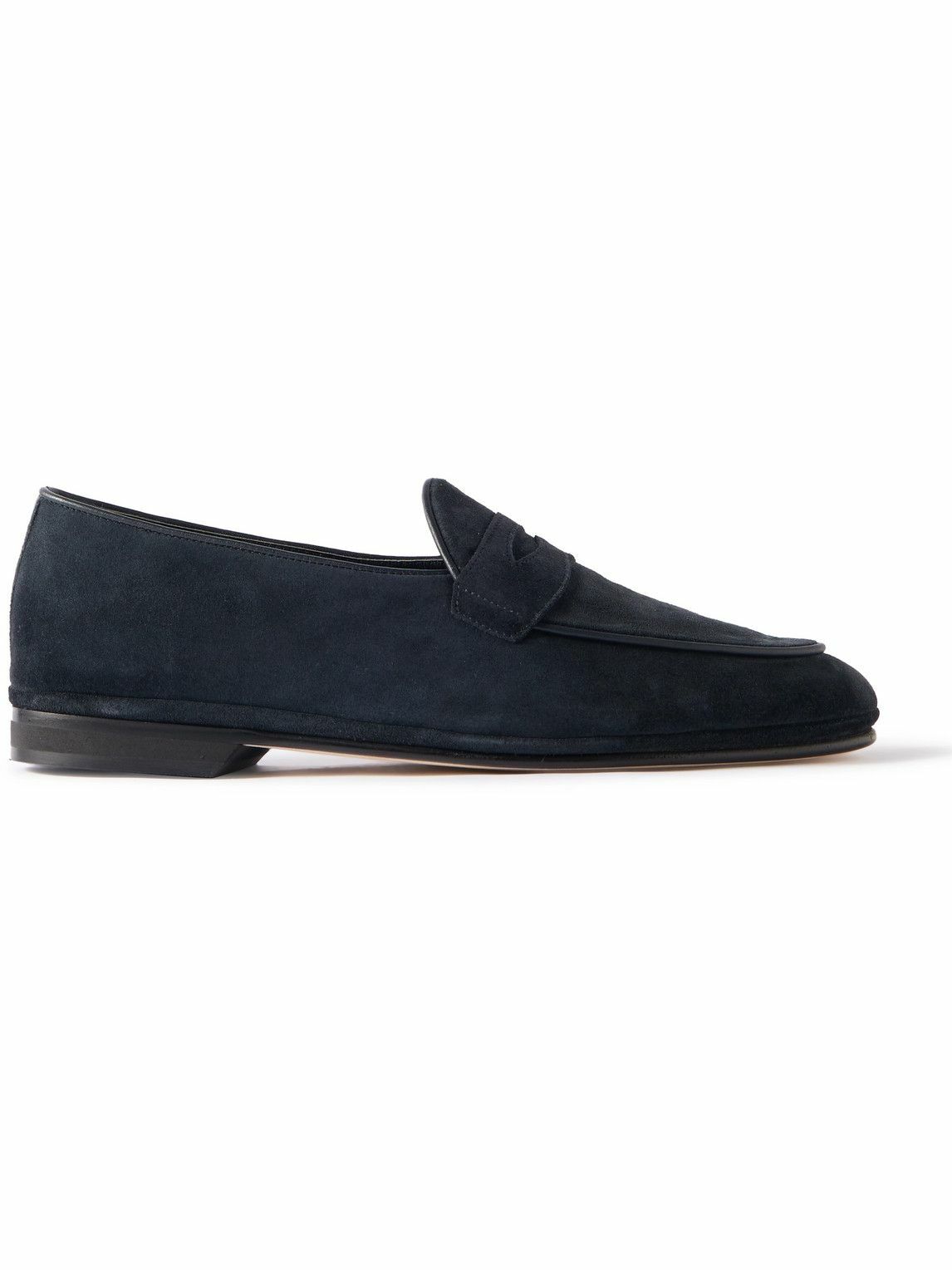 Rubinacci - Leather-Trimmed Suede Penny Loafers - Blue Rubinacci